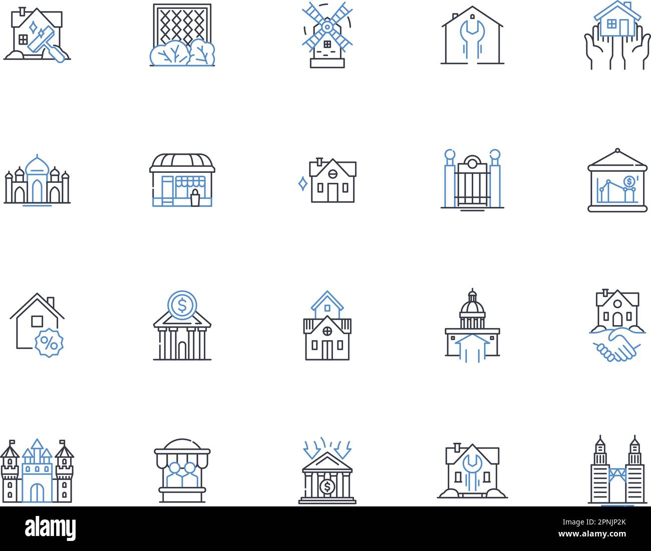 Collezione di icone linea BluePrint. Piano, disegno, diagramma, schizzo ...