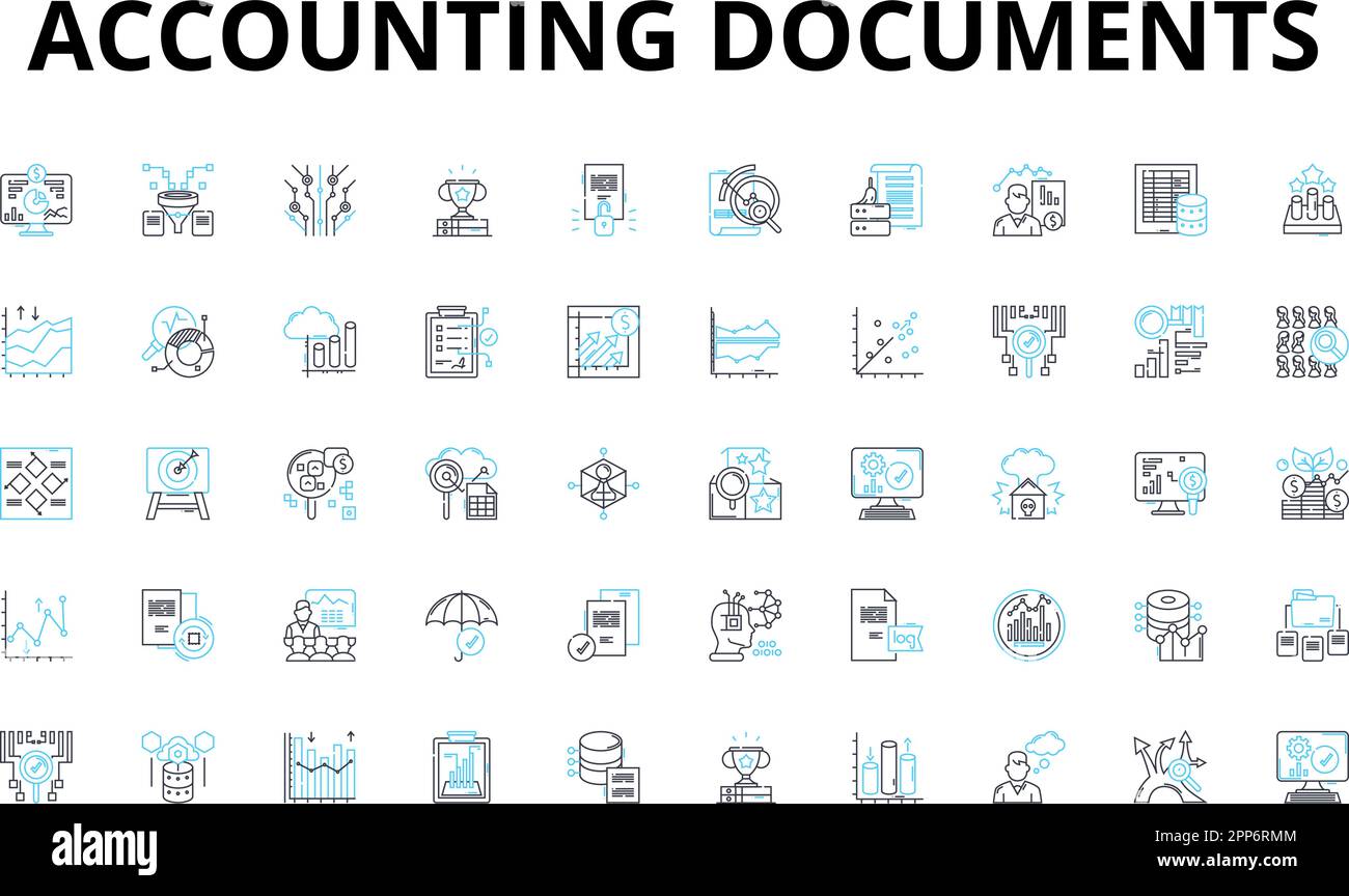 Set di icone lineari dei documenti contabili. Contabilità, giornale ... Set di icone lineari dei documenti contabili. Contabilità, giornale ...