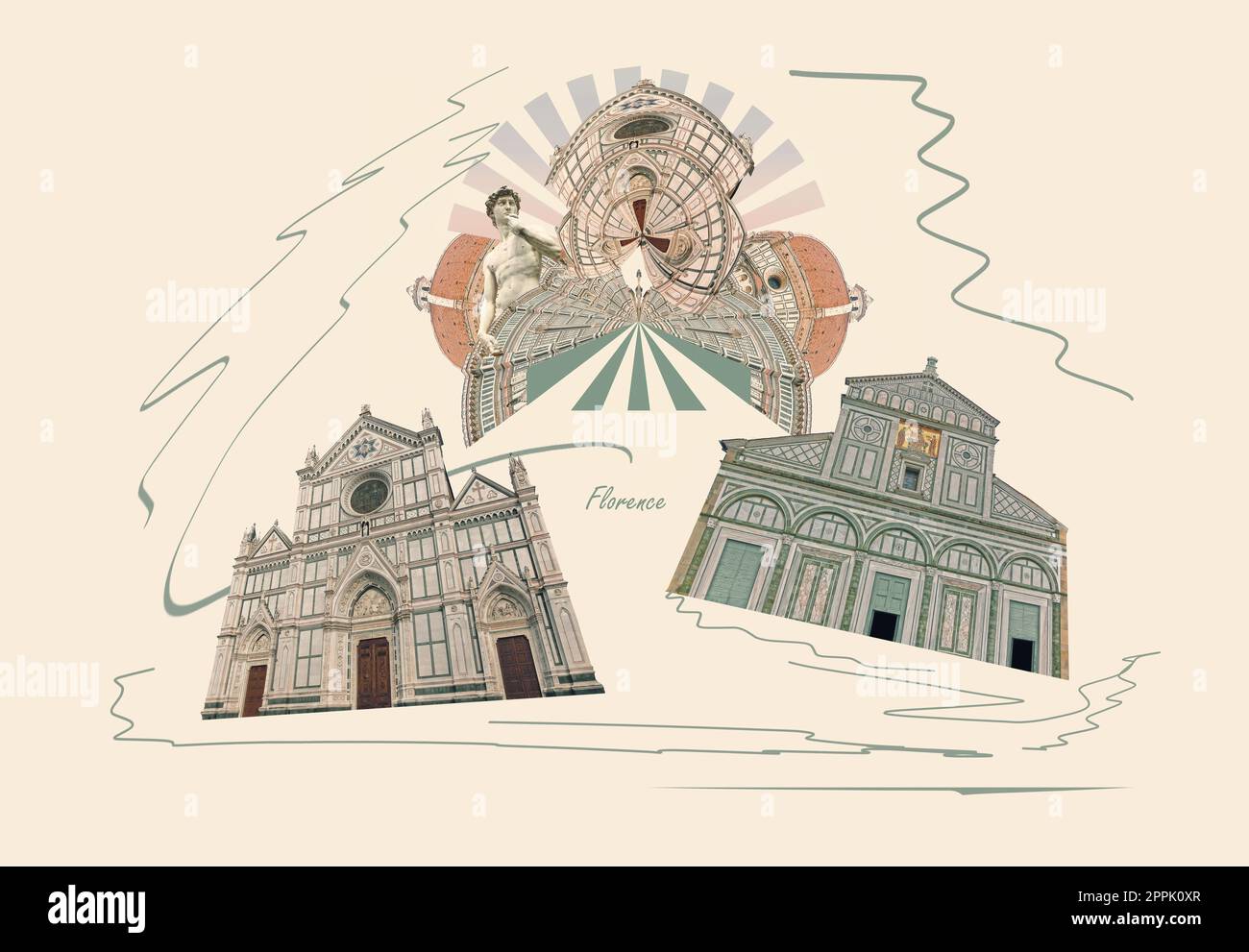 Collage di monumenti storici di Firenze, Italia. Basilica di Santa ...