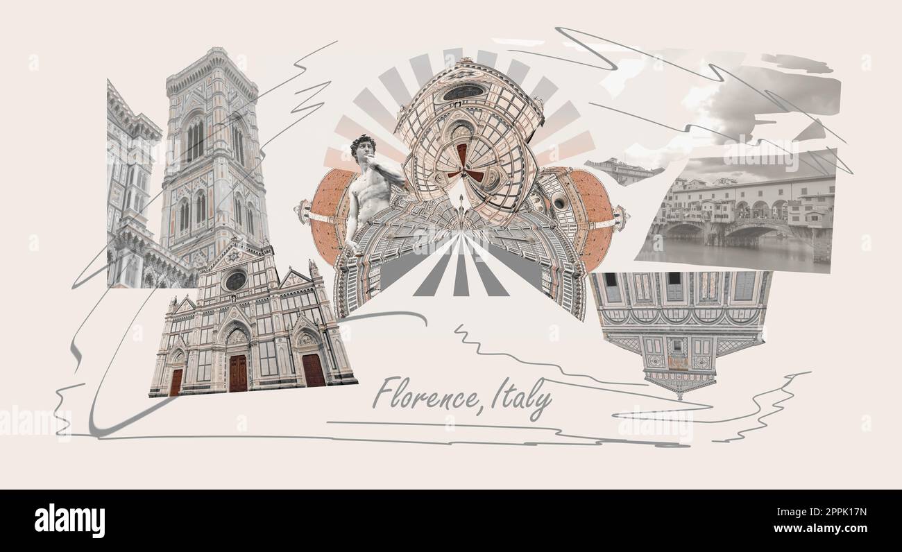 Collage di monumenti storici di Firenze, Italia. Basilica di Santa ...