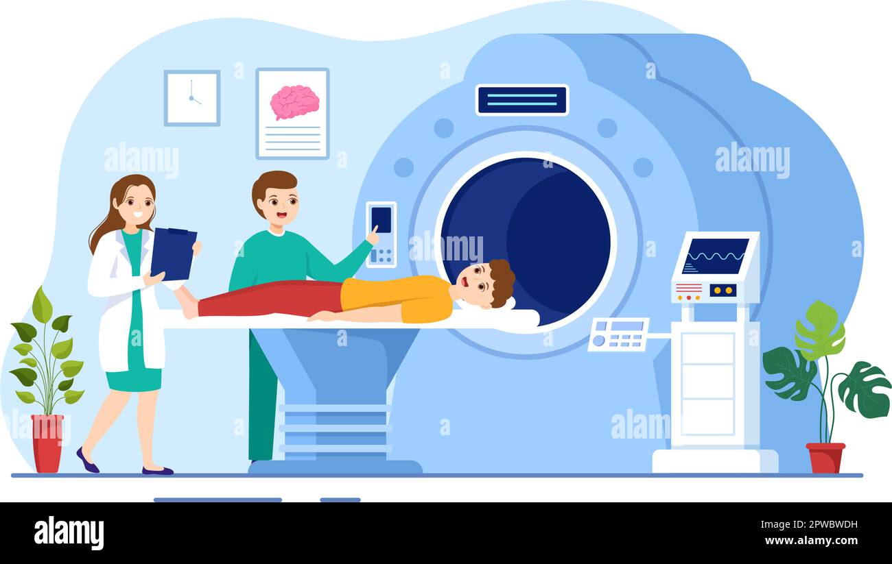 Illustrazione dell'imaging RM o della risonanza magnetica con medico e ...