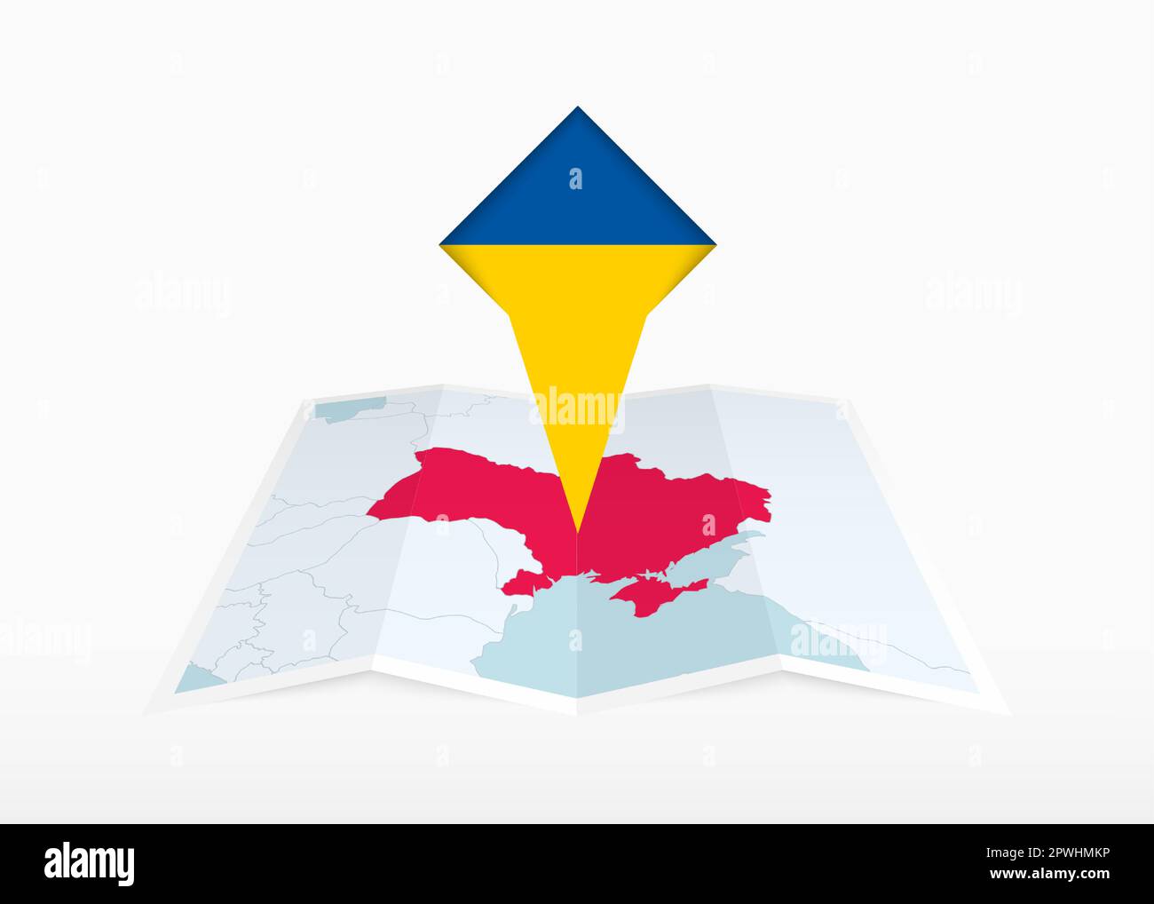 L'Ucraina è raffigurata su una mappa su carta piegata e segnaposto con ...