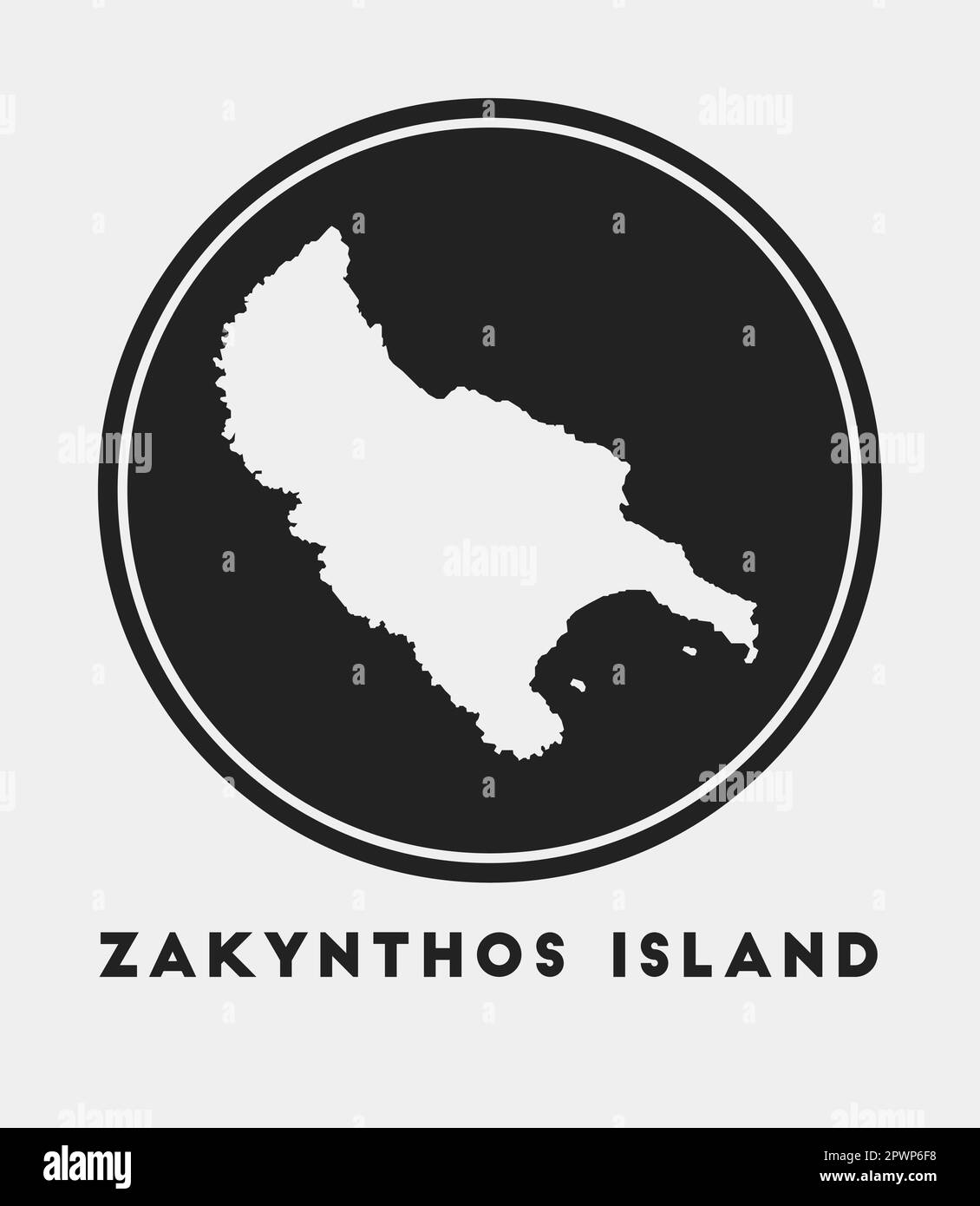 Isola di Zante icona. Logo rotondo con mappa e titolo. Elegante ...