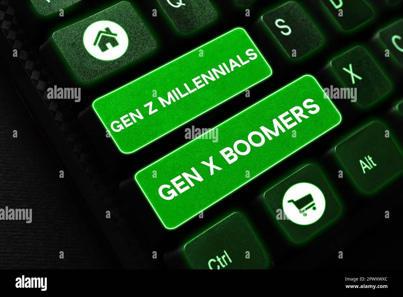 Cartello che mostra i Millennial della generazione Z Boomer della generazione X, panoramica ...