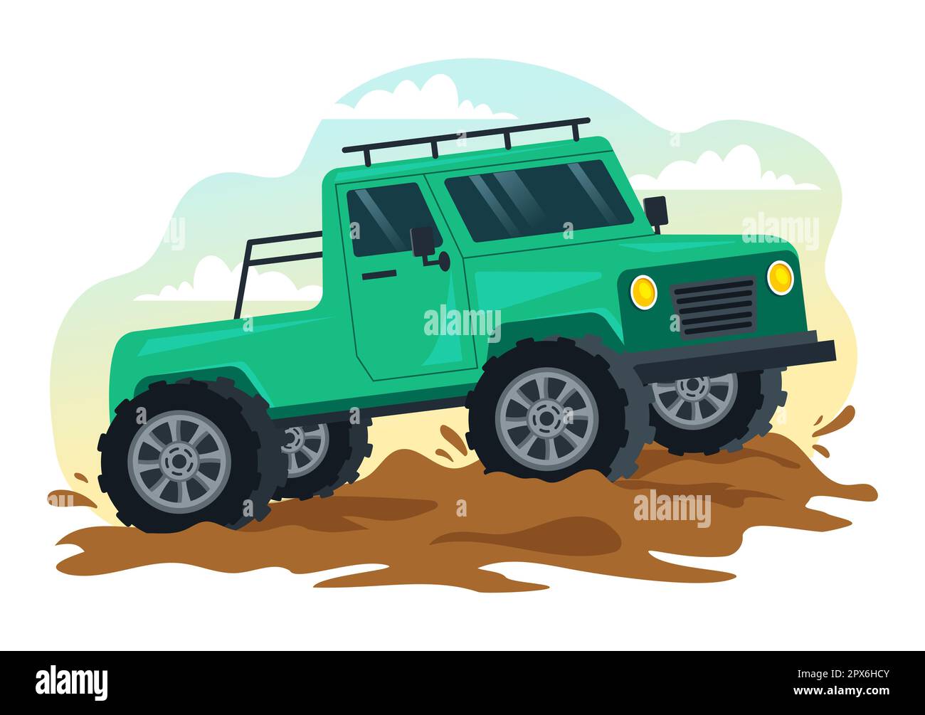 Illustrazione fuoristrada con una Jeep Car o SUV per attraversare ...