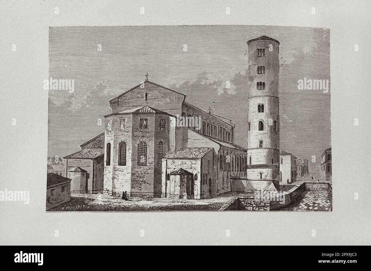 Illustrazione vintage della Basilica di Sant'Apollinare in Classe ...