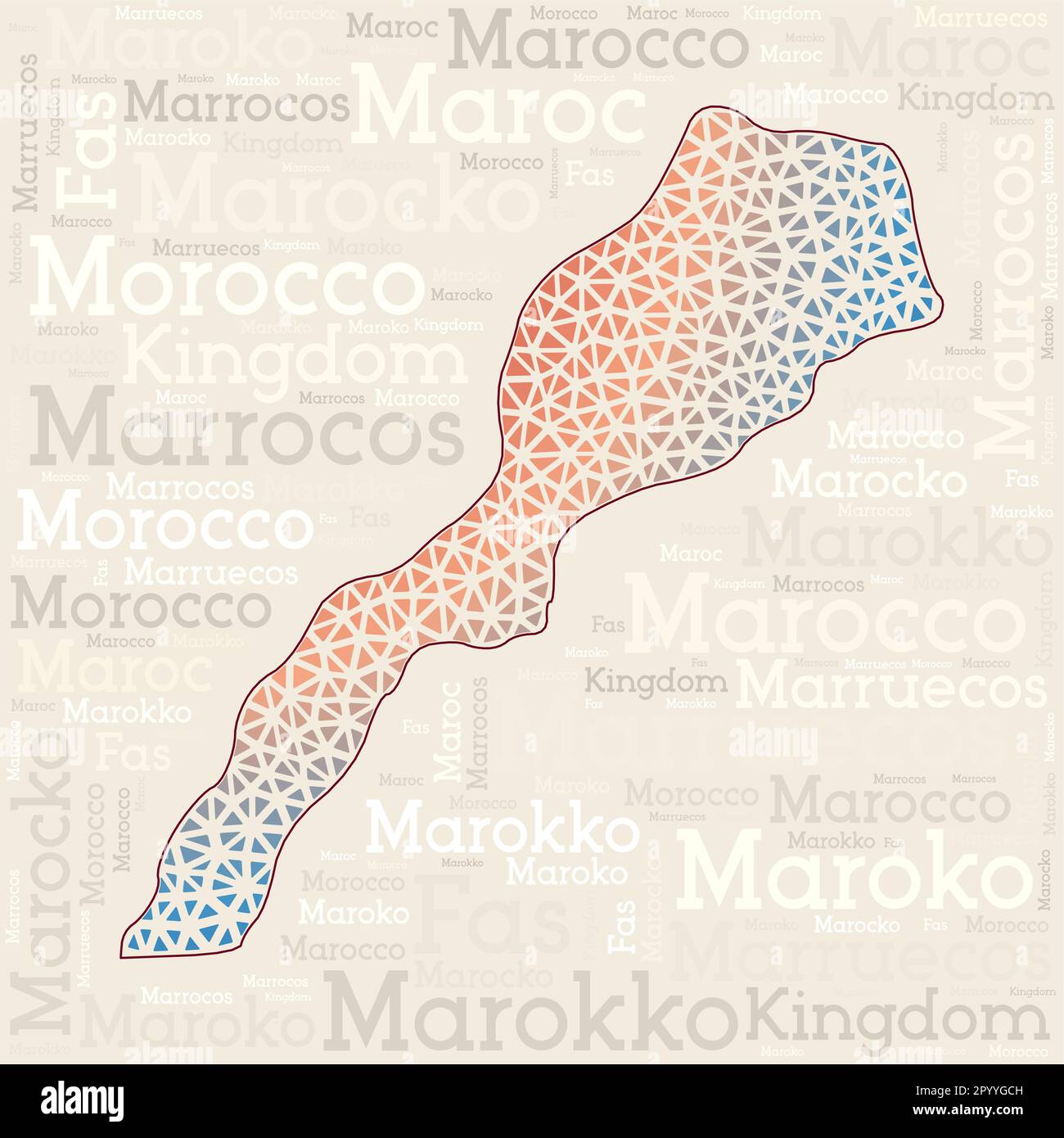 Design della mappa del Marocco. Nomi dei paesi in diverse lingue e ...