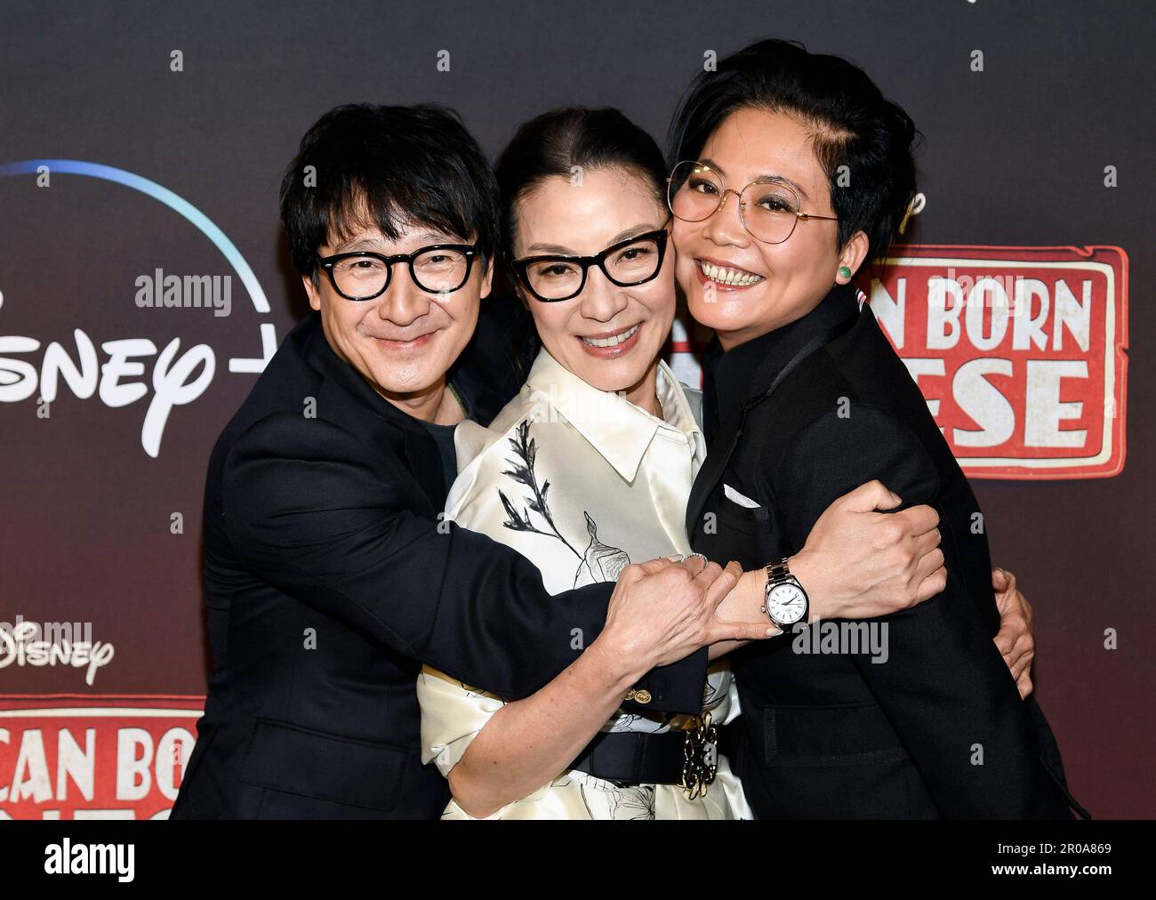 Ke Huy Quan, left, Michelle Yeoh and Echo Quan attend the premiere of ...