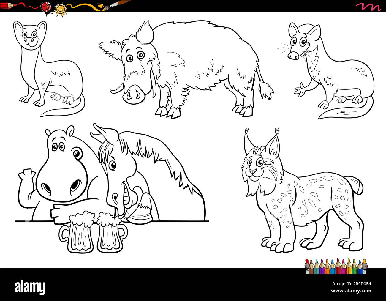 Cartoni animati in bianco e nero illustrazione di personaggi fumetti ...