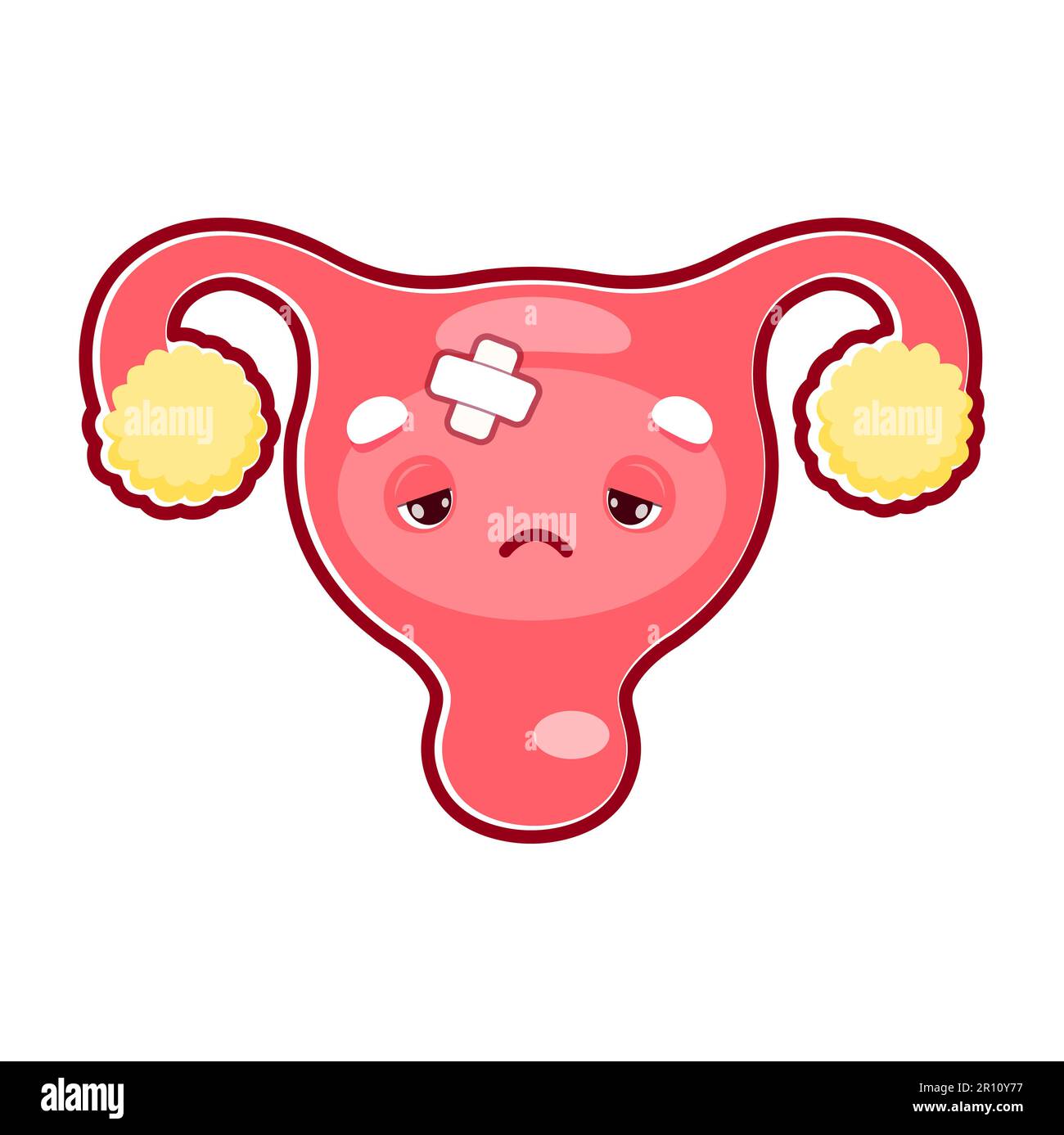 Cartone animato malato utero organo carattere con cerotto medico, la ...
