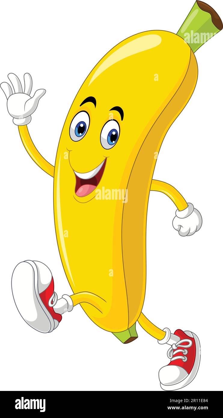 Cartone animato banana che corre e ondeggiante mano Immagine e ...
