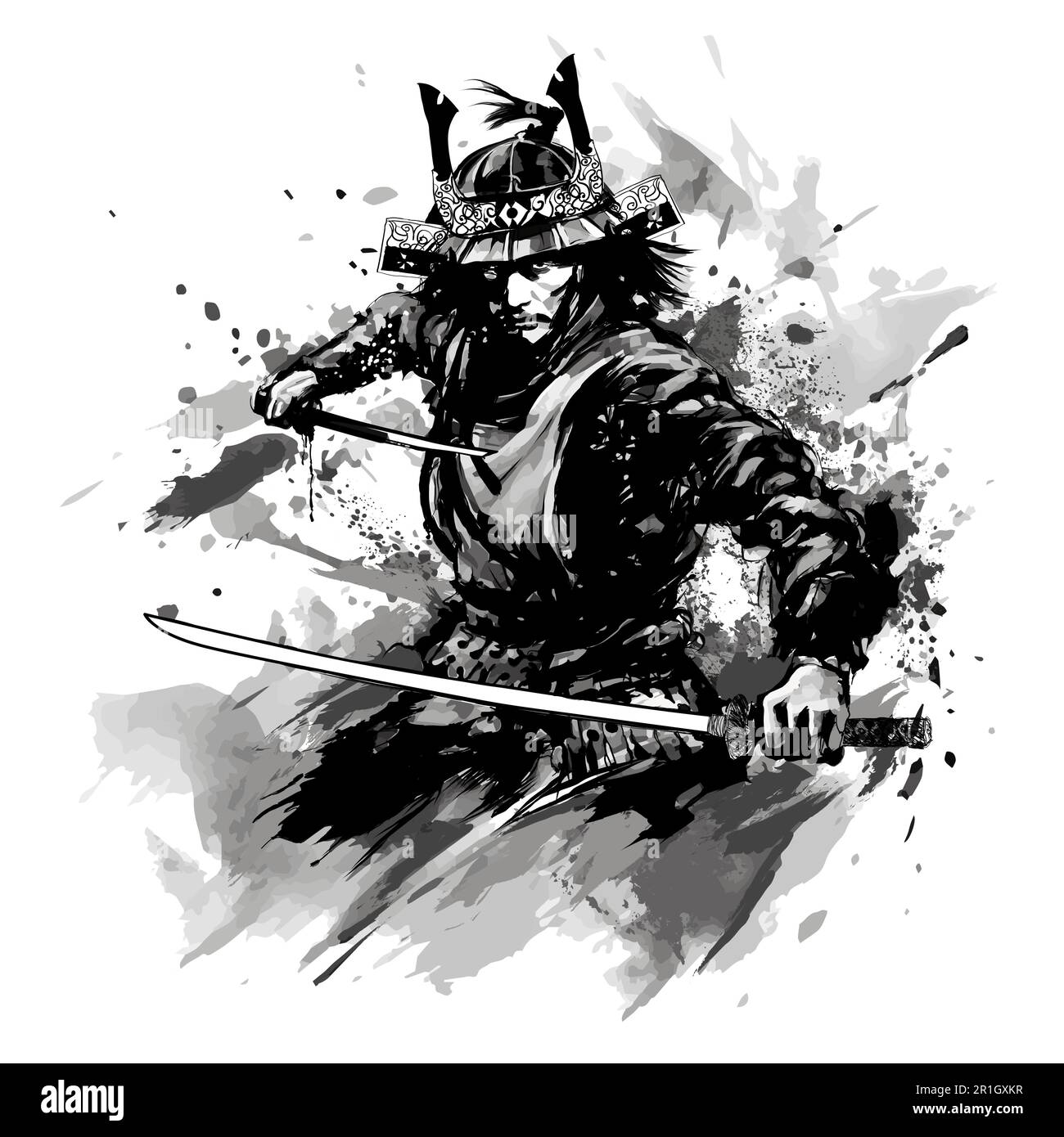 Samurai giapponesi che combattono con la spada - illustrazione ...