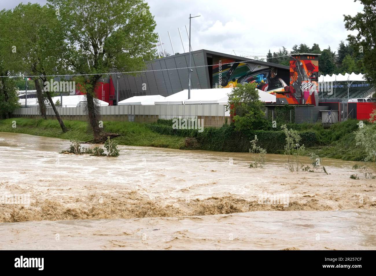A view of the swollen Santerno River with behind the Enzo e Dino ...