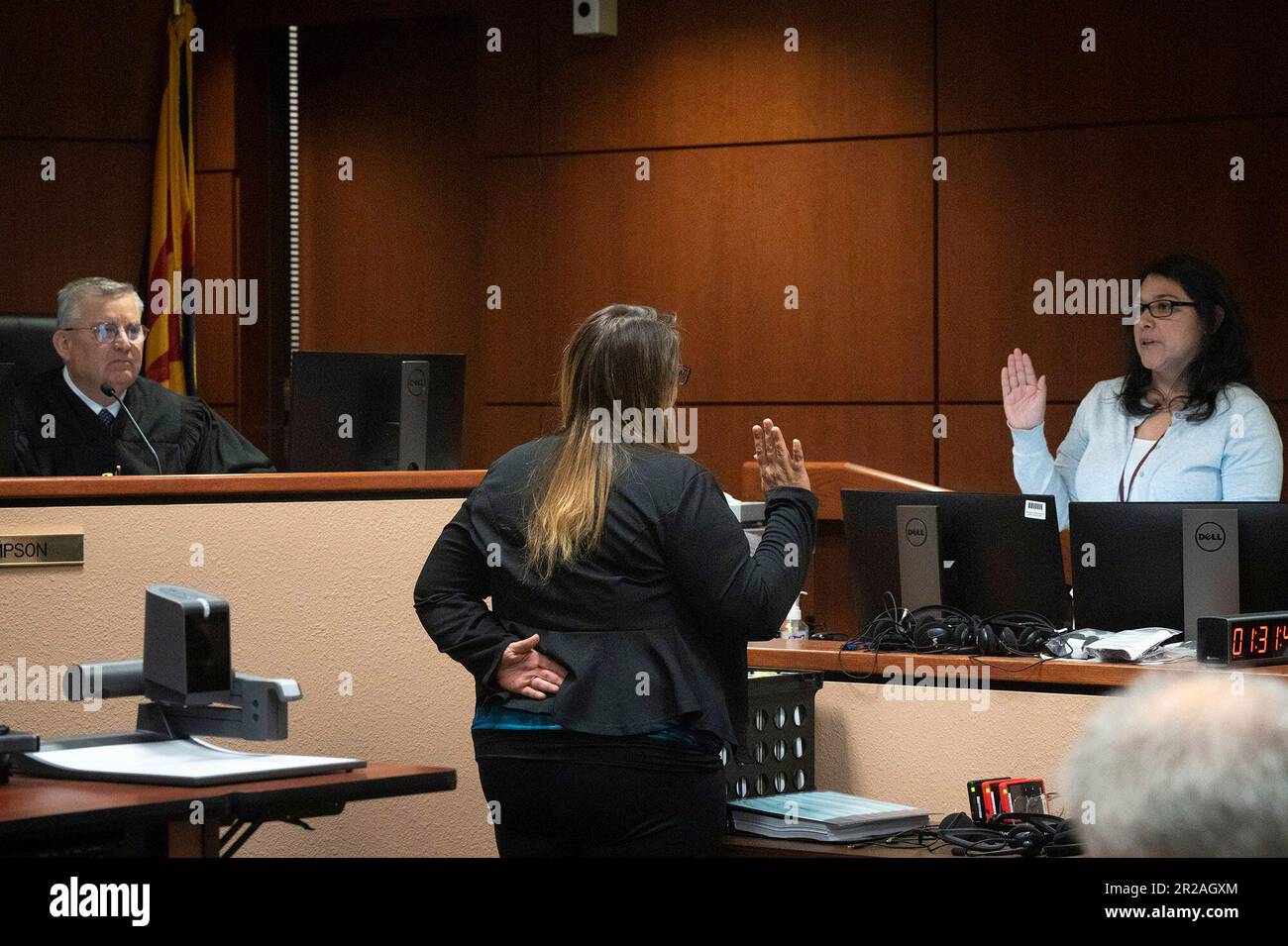 Shelby Busch is sworn in during the Kari Lake election challenge trial ...