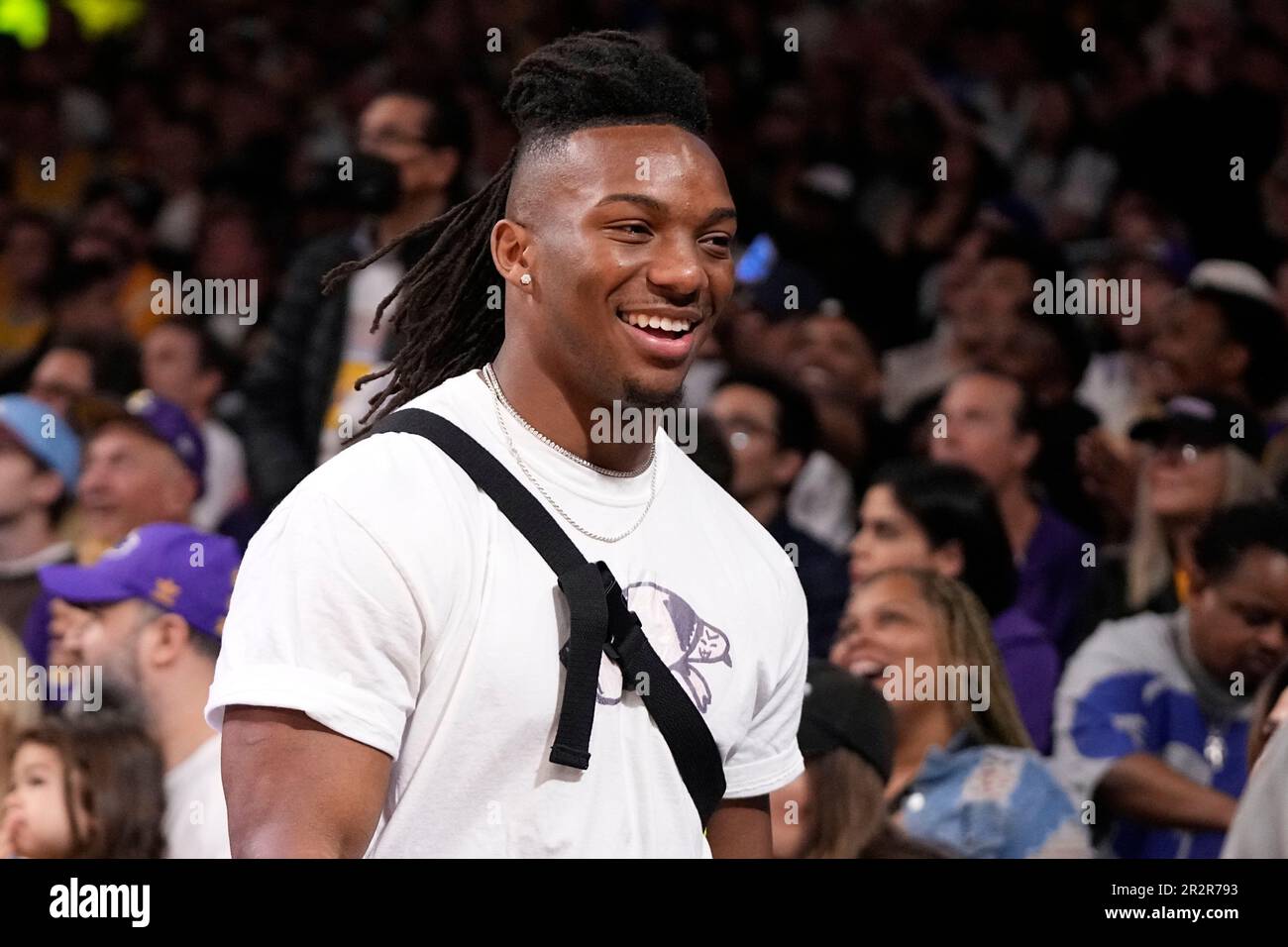 Atlanta Falcons running back Bijan Robinson attends Game 3 of the NBA ...