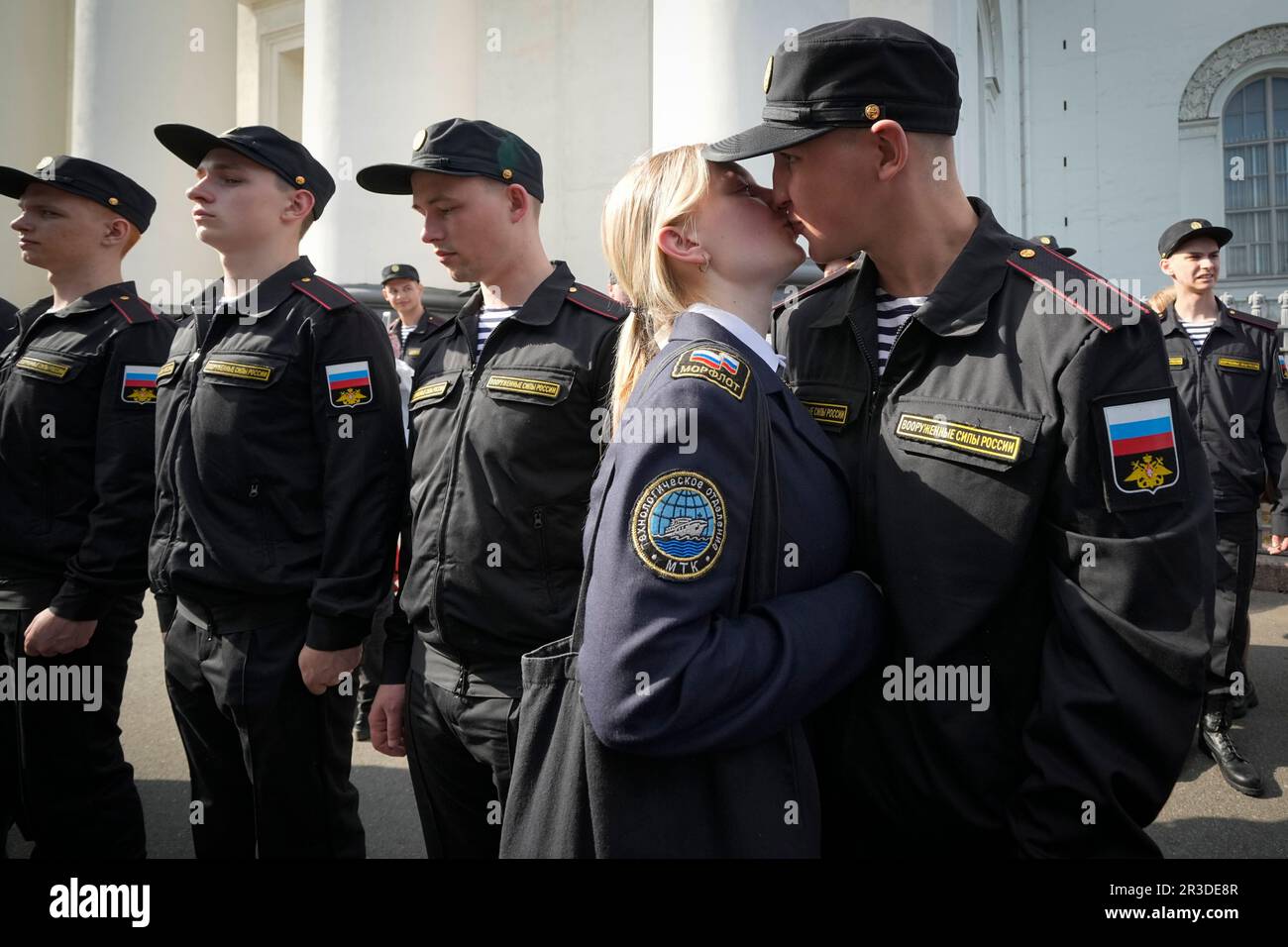 A Russian conscript kisses his partner during a send-off event before ...
