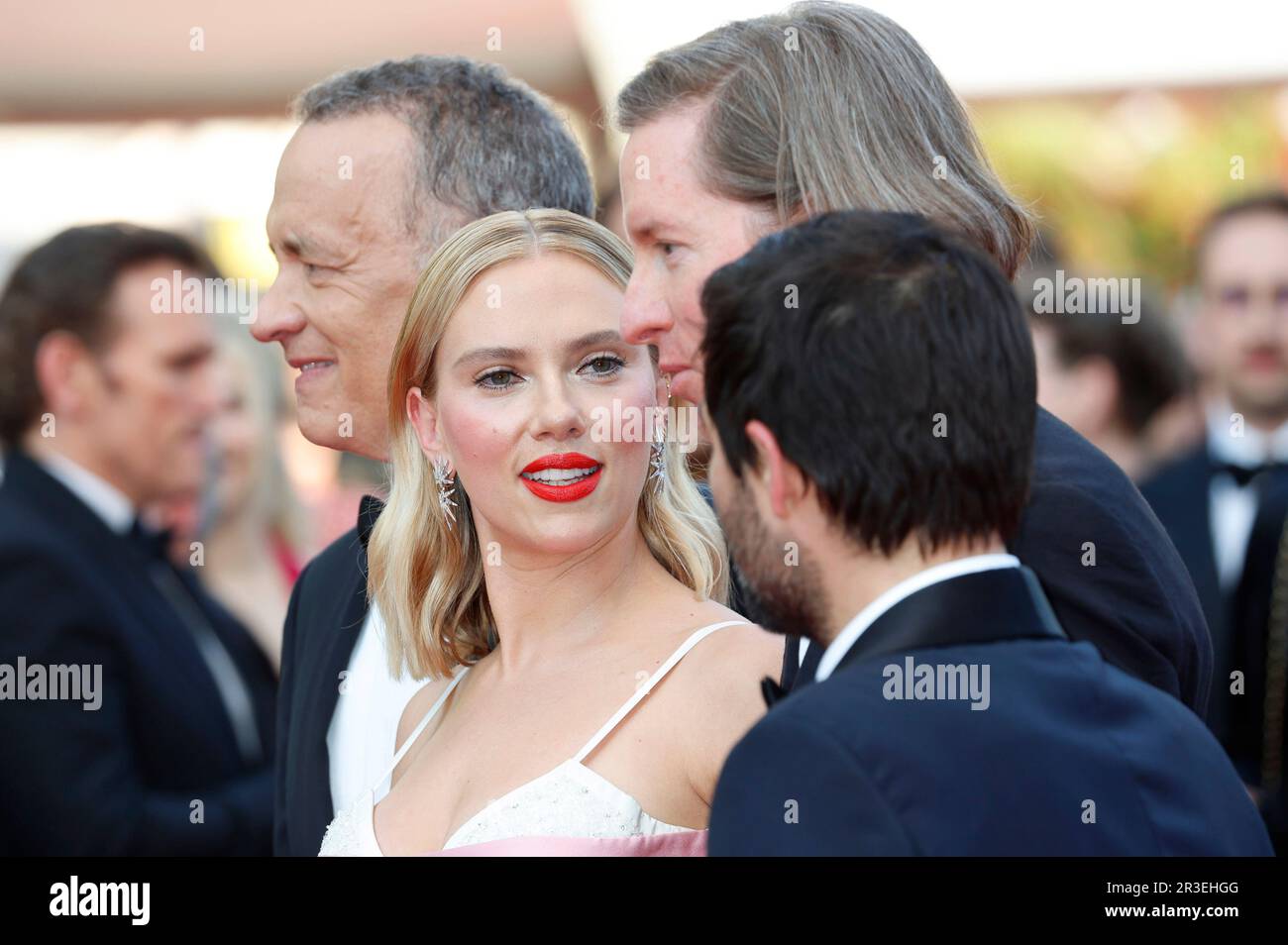 Tom Hanks, Scarlett Johansson, Wes Anderson und Jason Schwartzman bei der Premiere des Kinofilms ...