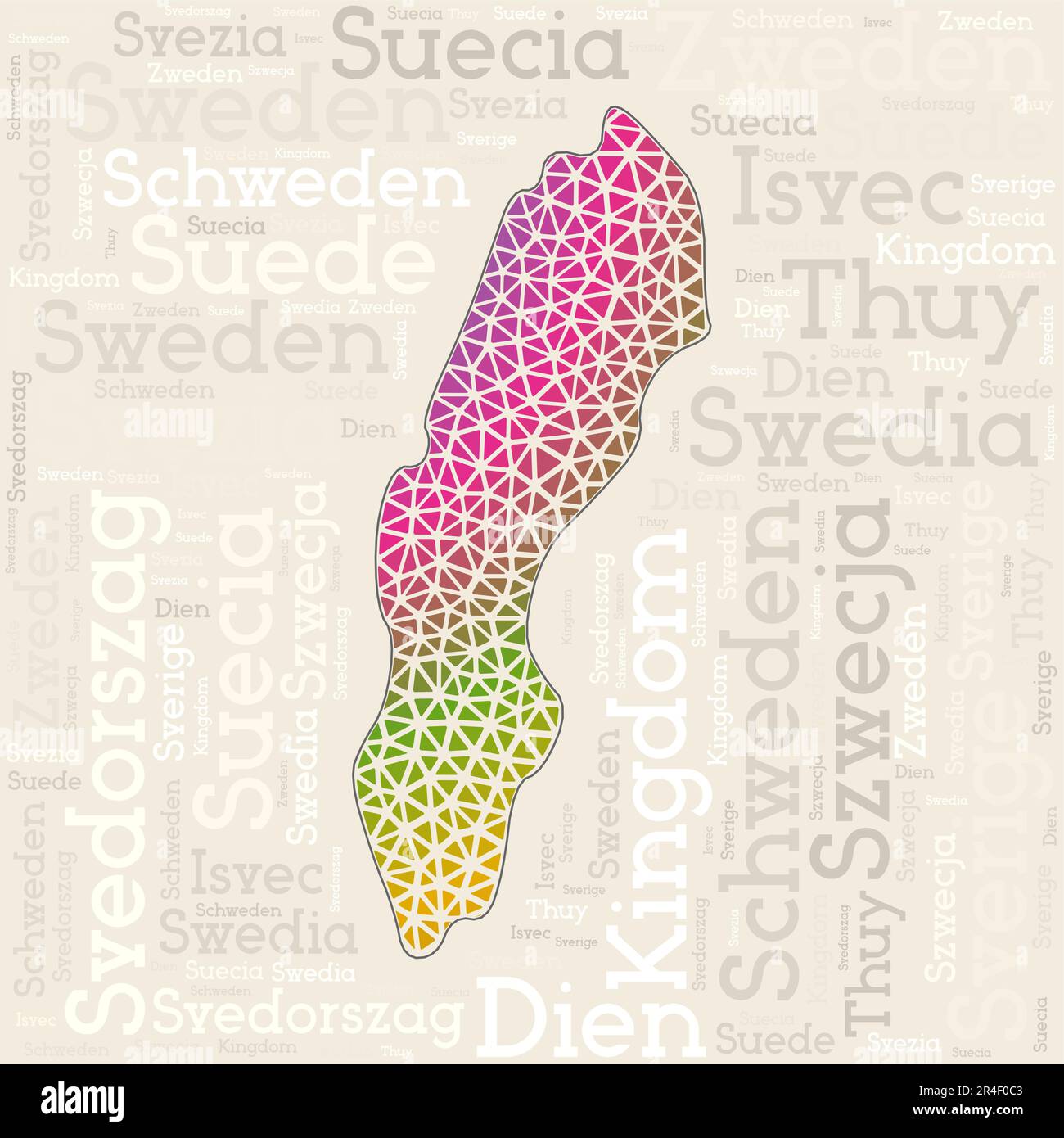 Design mappa Svezia. Nomi dei paesi in diverse lingue e forma della ...