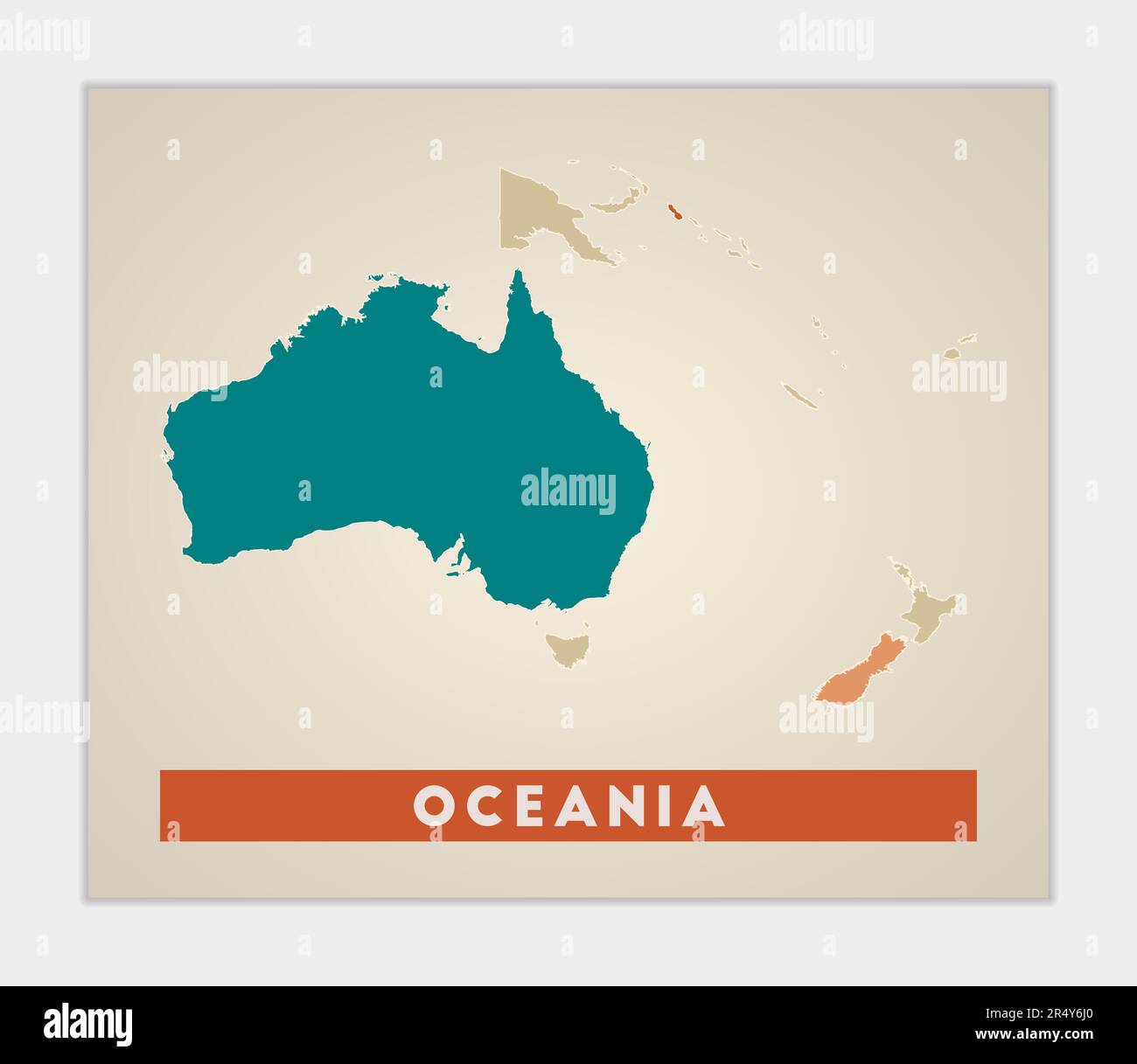 Poster Oceania. Mappa del continente con regioni colorate. Forma dell ...