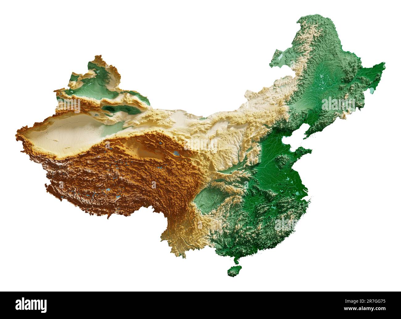 Cina. Rappresentazione 3D dettagliata di una mappa a rilievo ...