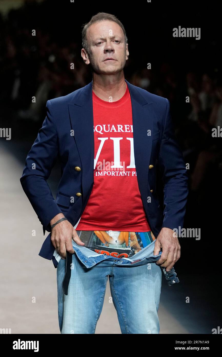 Italia movie director Rocco Siffredi wears a creation as part of the ...