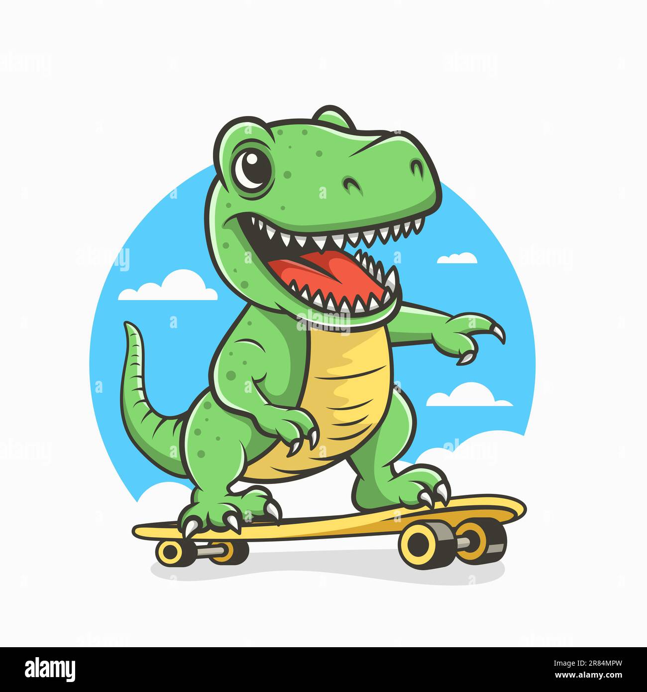 Vettore felice e sorridente Dinosauro. Cartone animato Green Dinosaur ...
