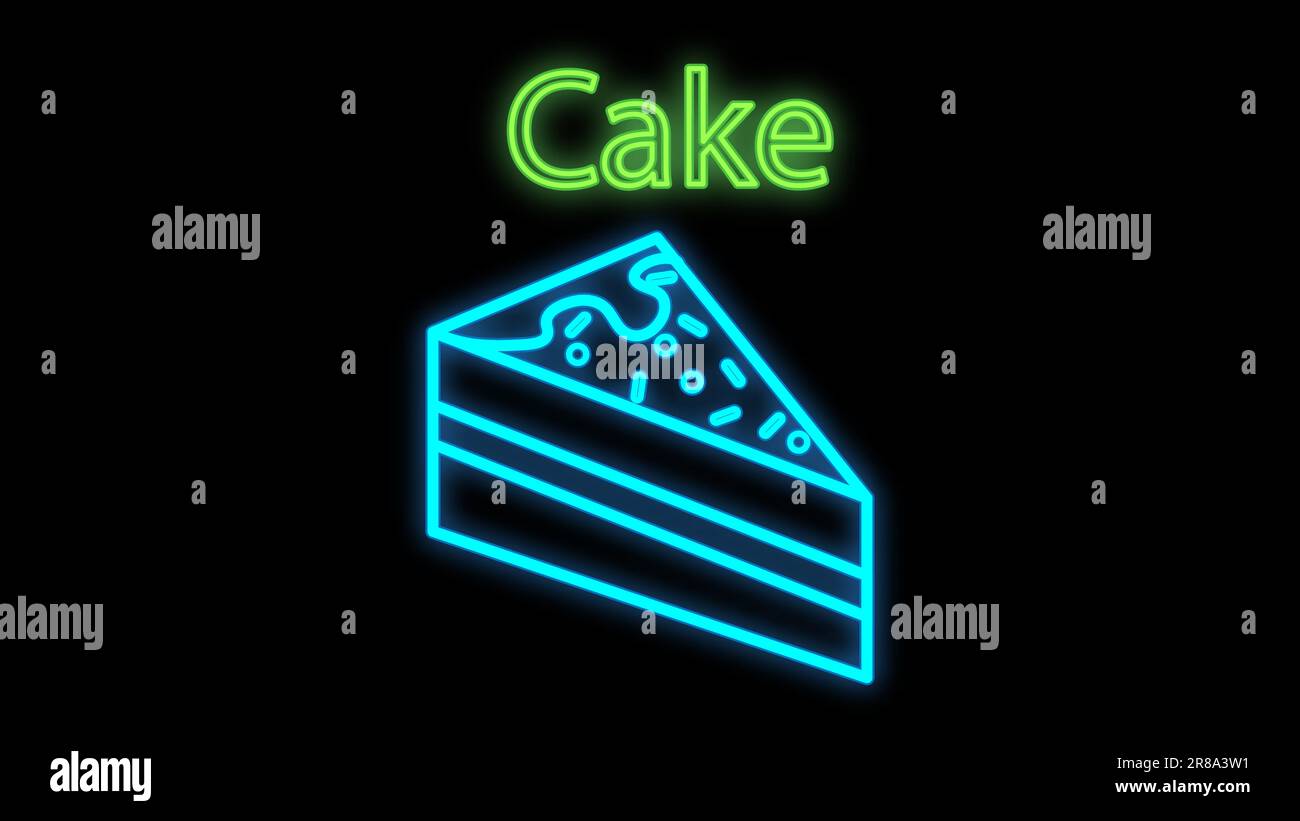 Cartello al neon con fetta di torta. Cartello luminoso con trattamento ...