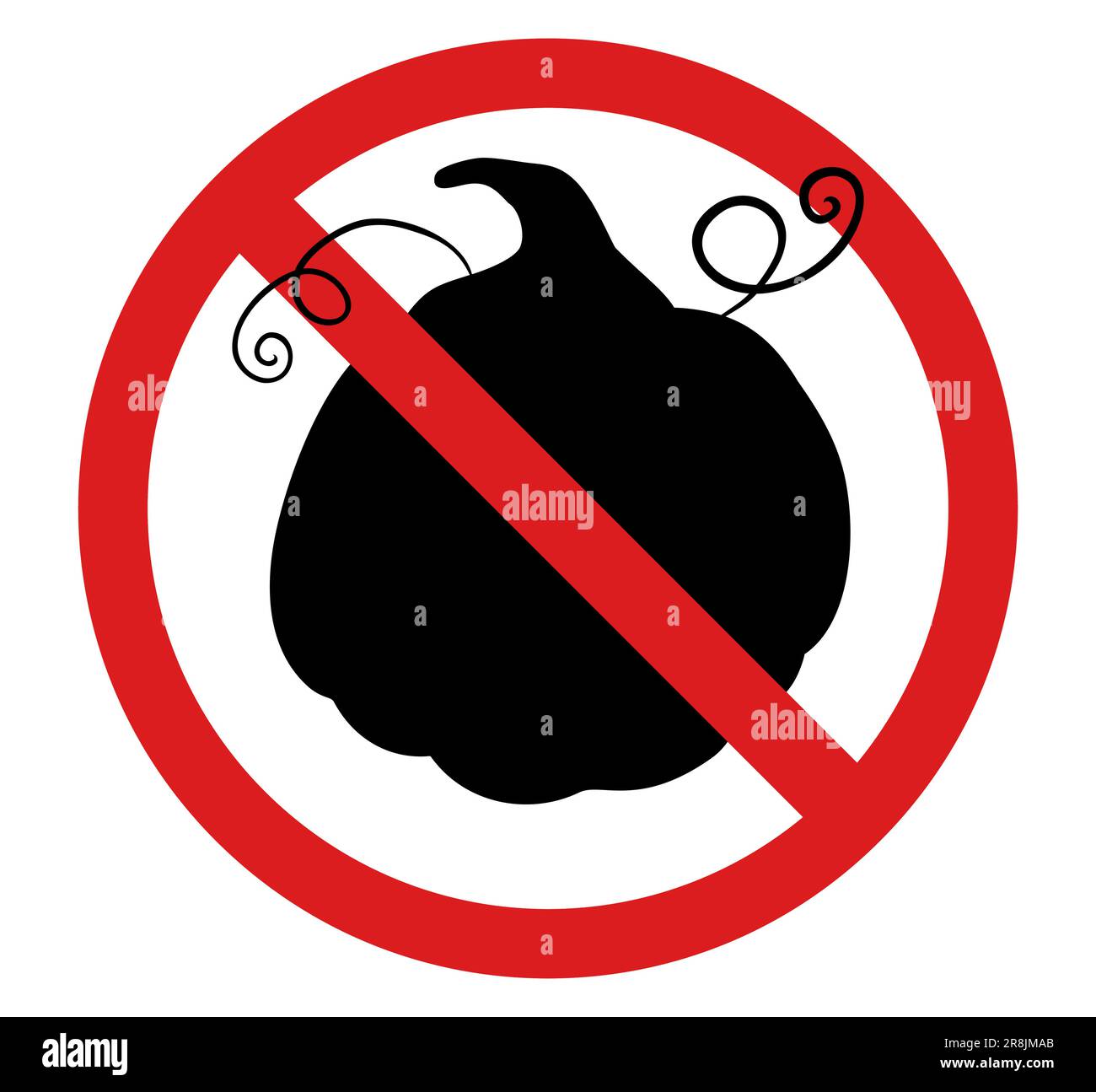 Silhouette nera di zucca in un cartello rosso di divieto. Icona divieto ...