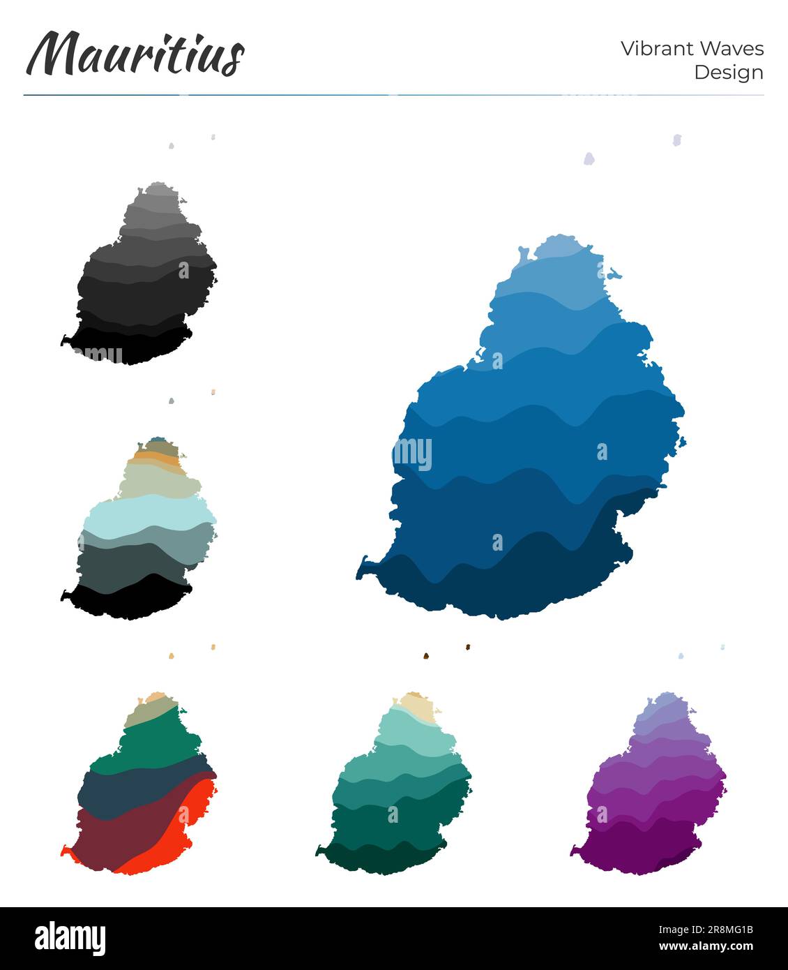 Serie di mappe vettoriali di Mauritius. Design dalle onde vibranti ...