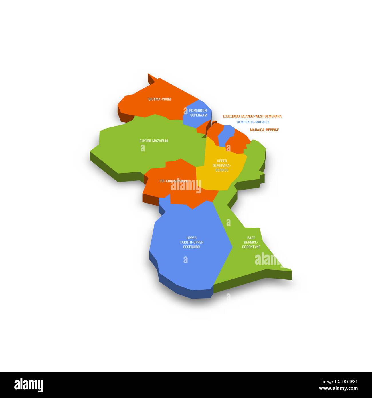 Mappa politica della Guyana delle divisioni amministrative - regioni ...