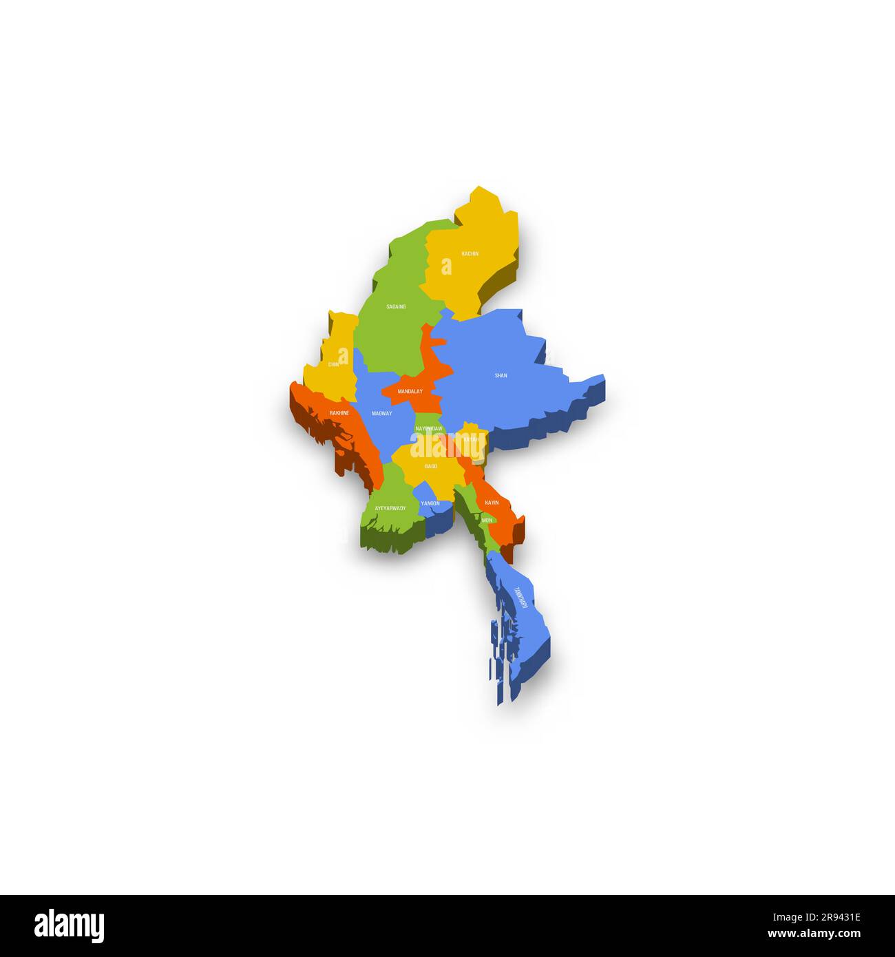 Mappa politica del Myanmar delle divisioni amministrative - stati ...