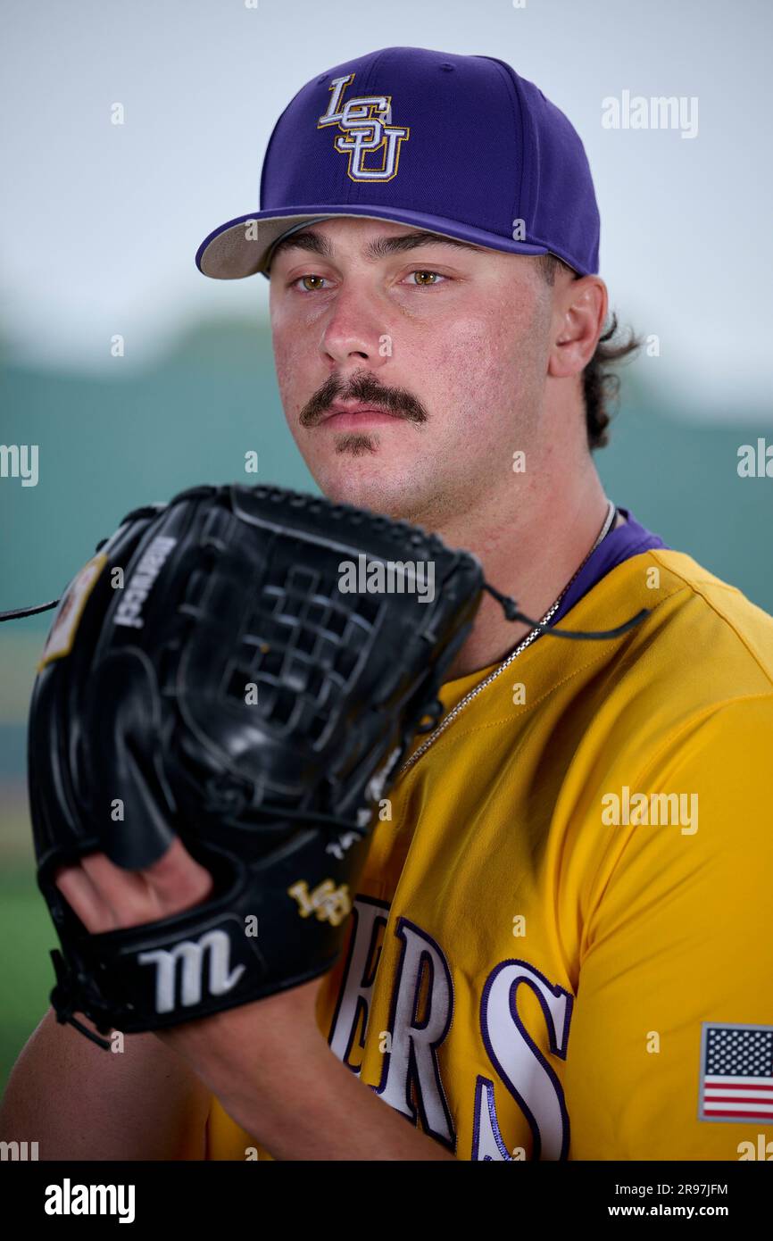 LSU Tigers pitcher Paul Skenes (20) poses for a photo on May 23, 2023 ...