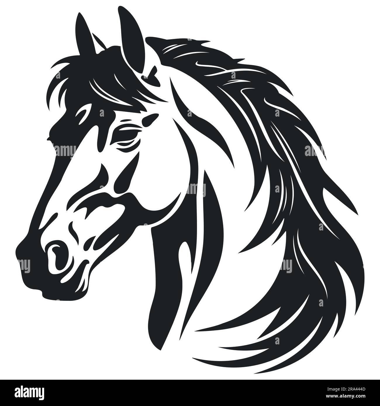 Cavallo disegno testa stilizzato Foto e Immagini Stock in Bianco e Nero ...