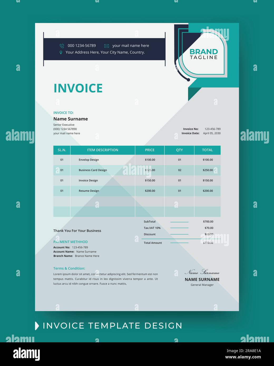 Carta intestata della fattura Immagini Vettoriali Stock - Alamy