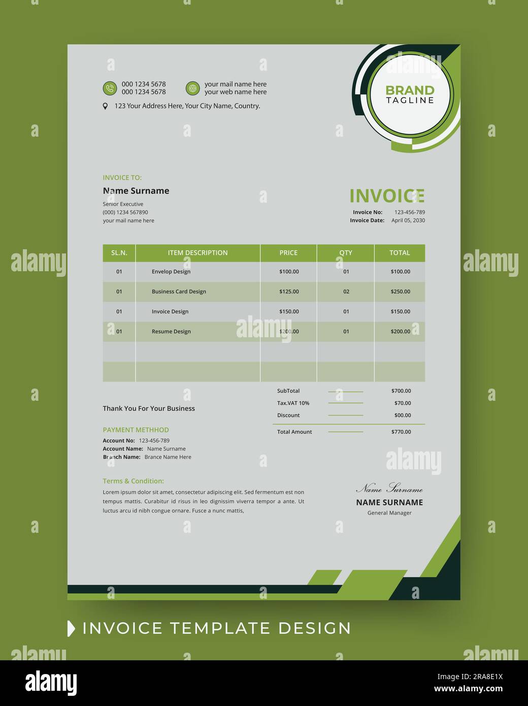 Carta intestata della fattura Immagini Vettoriali Stock - Alamy