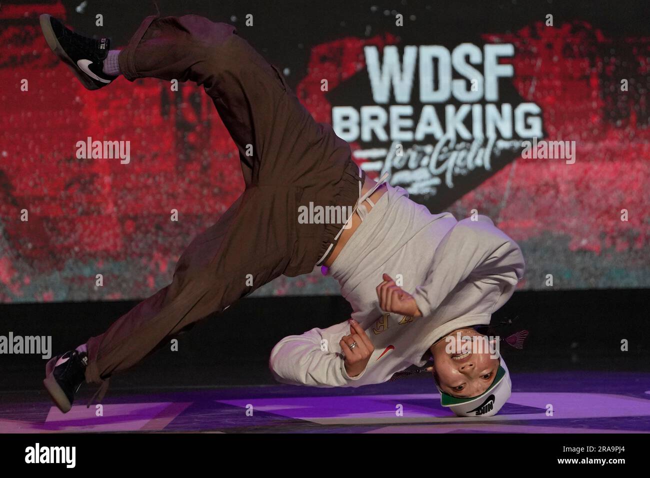 Japan's Ami competes in the final of the 1vs1 b-girl competition to ...