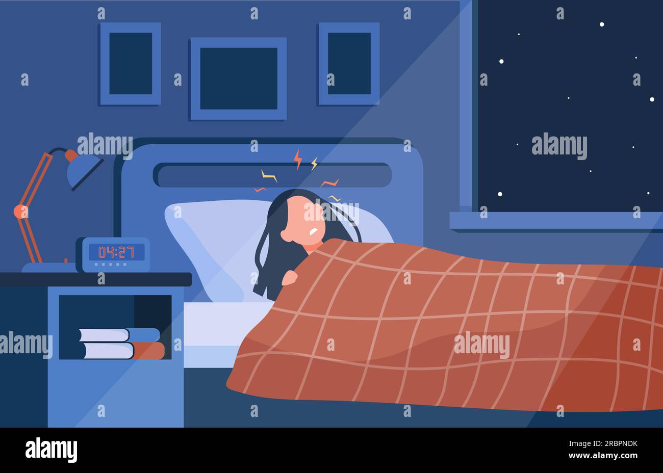 Donna triste distesa a letto Immagini Vettoriali Stock - Alamy