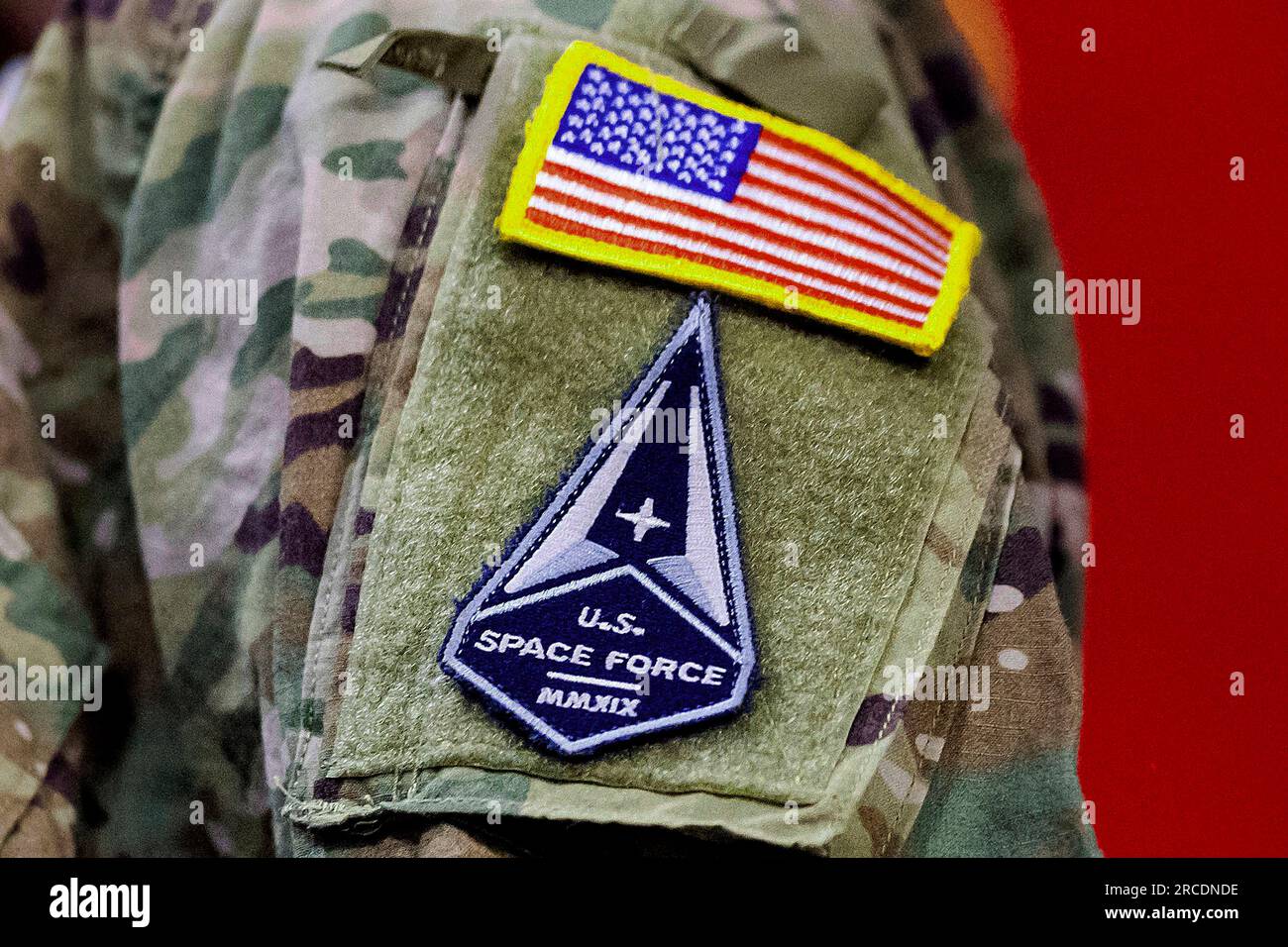 FILE - A solider wears a U.S. Space Force uniform during a ceremony for ...