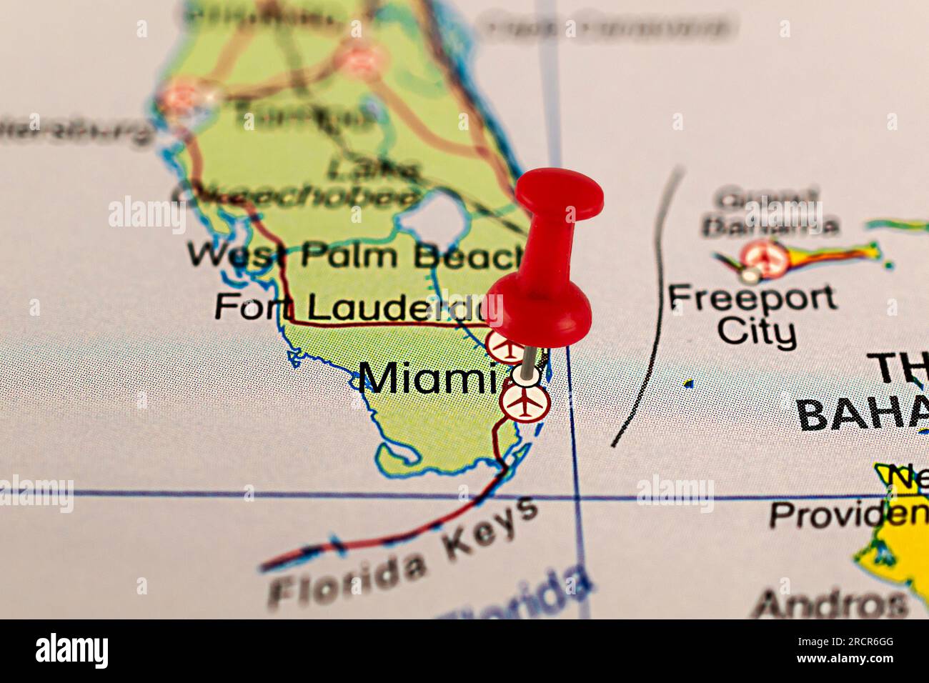 Mappa di Miami. Mappa delle spille di Miami. Primo piano della mappa di ...