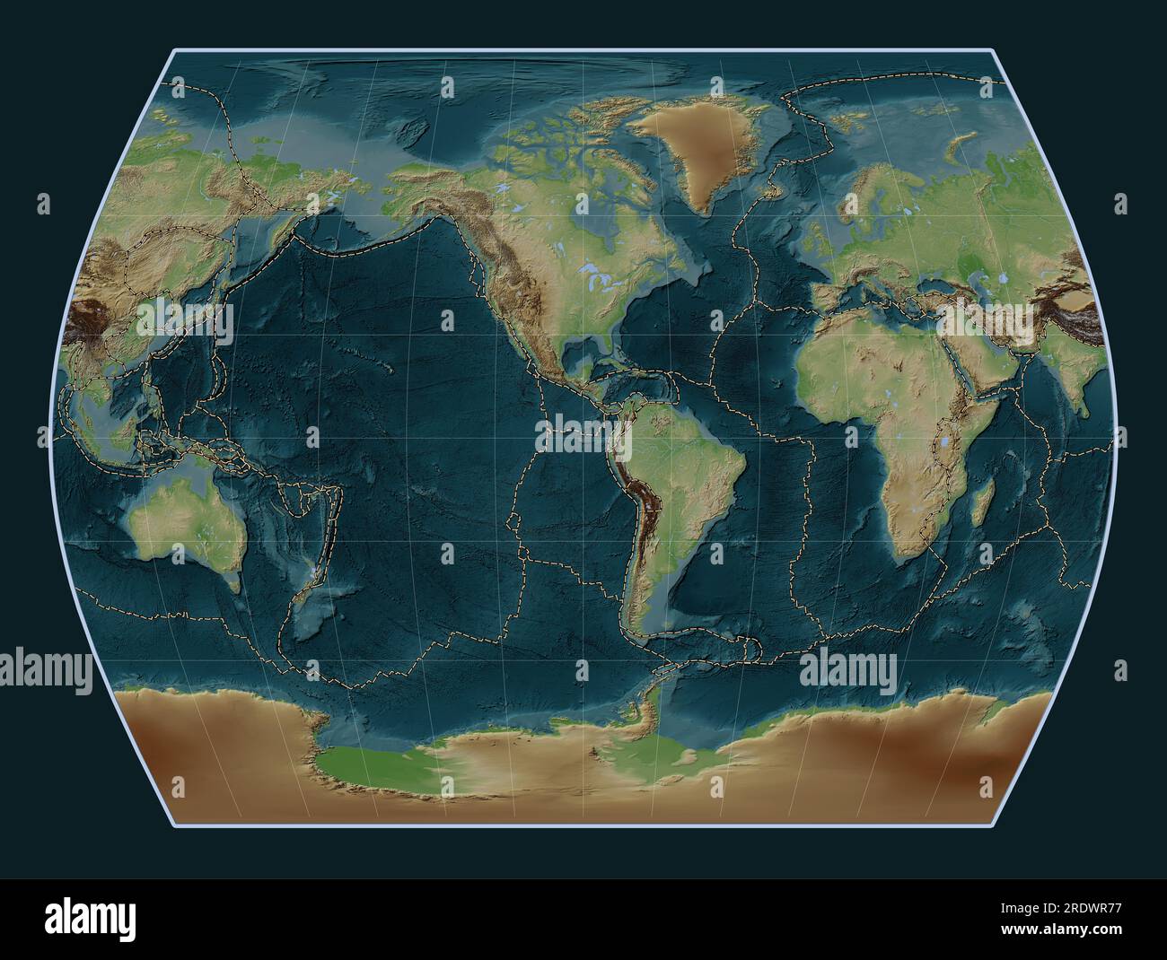 Confini tettonici della placca sulla mappa di elevazione in stile ...