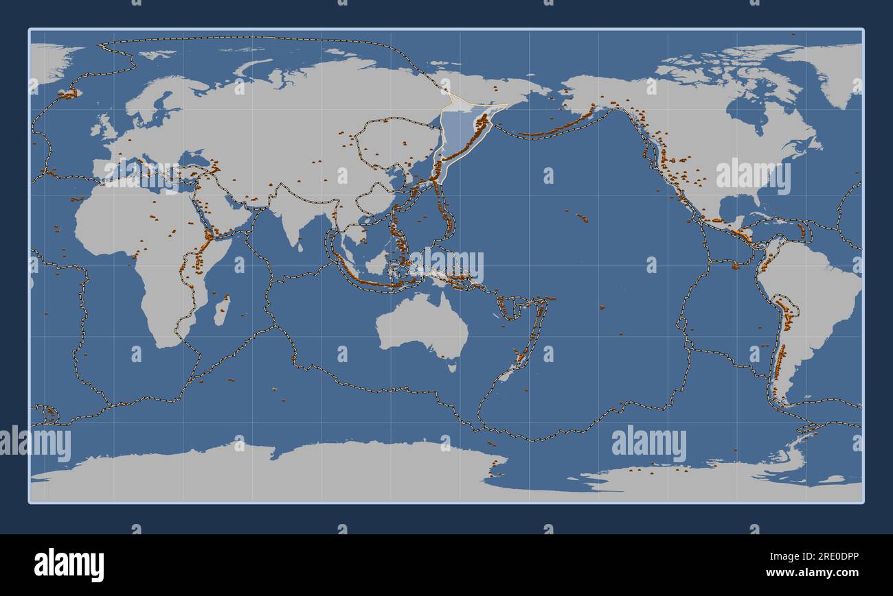 Piastra tettonica di Okhotsk sulla mappa di contorno solido nella ...