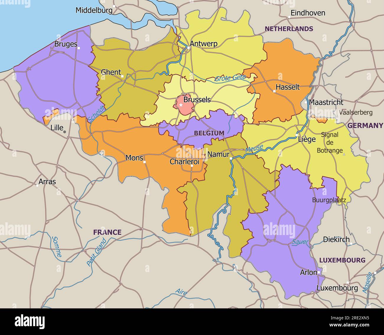 Belgio mappa politica Immagini Vettoriali Stock - Alamy