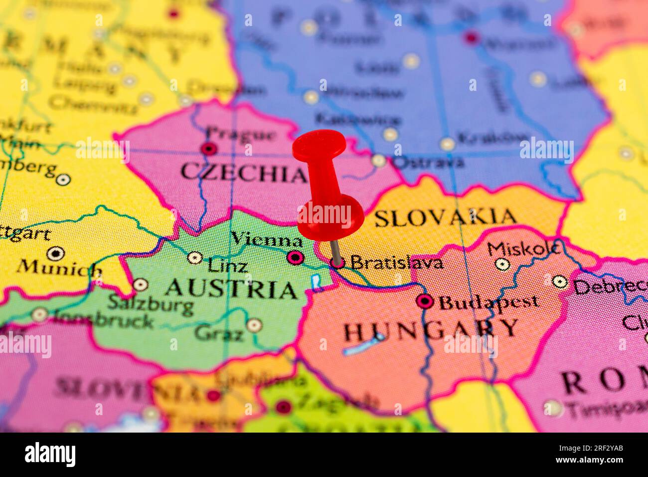 Mappa di Bratislava. Mappa delle pin di Bratislava. Primo piano della ...