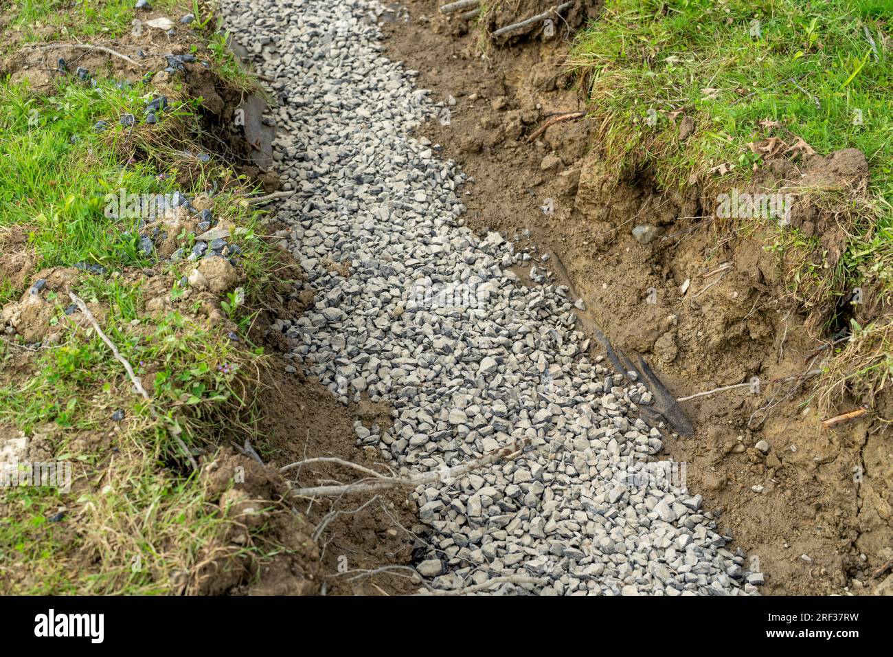 Scarico francese in pietra, sotto scarico per mitigare le acque piovane ...