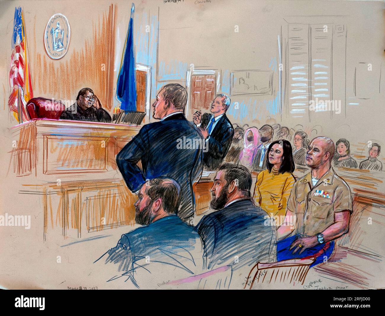 FILE - This courtroom sketch depicts Marine Maj. Joshua Mast and his ...