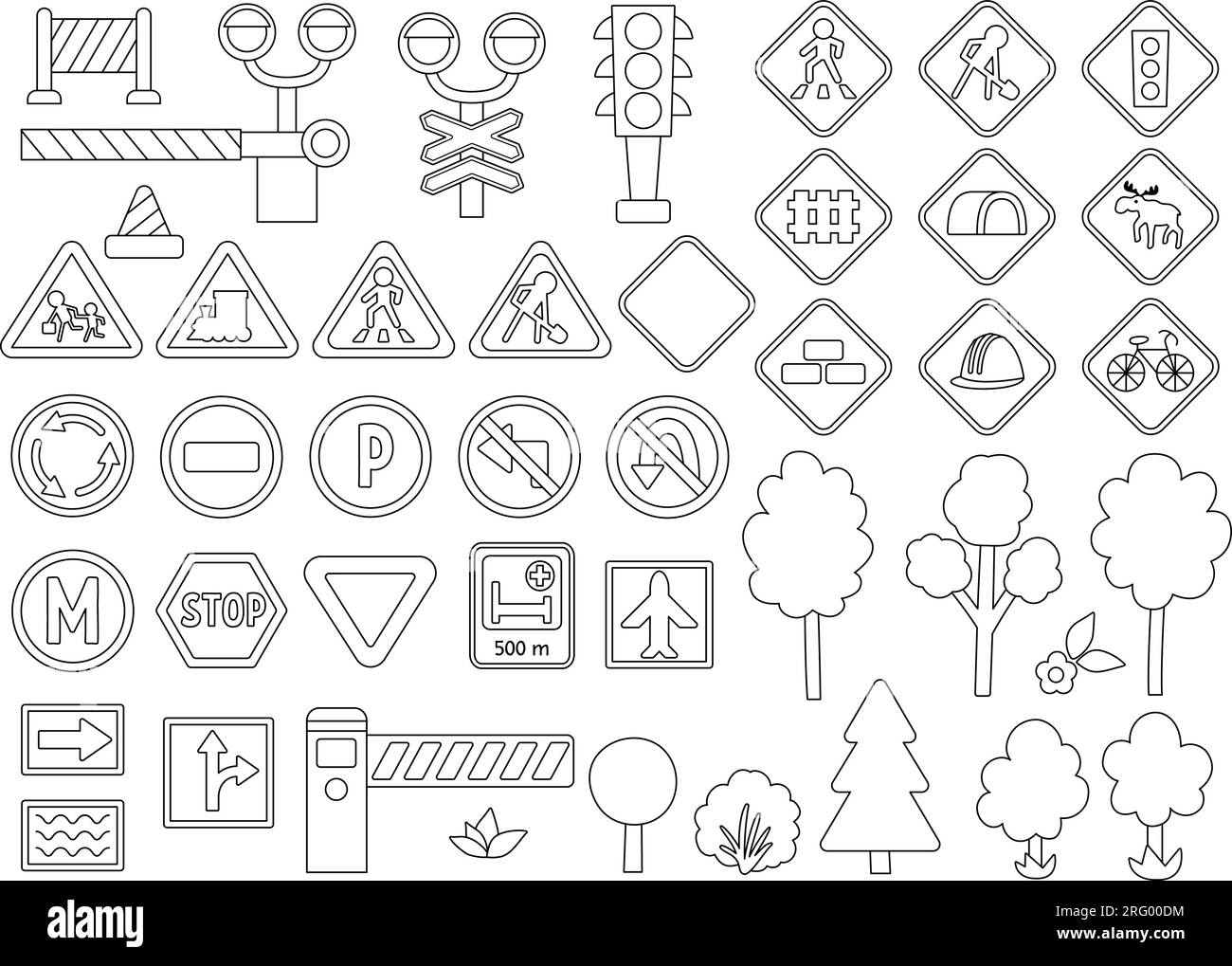 Segnaletica stradale Vector in bianco e nero. Collezione di icone ...