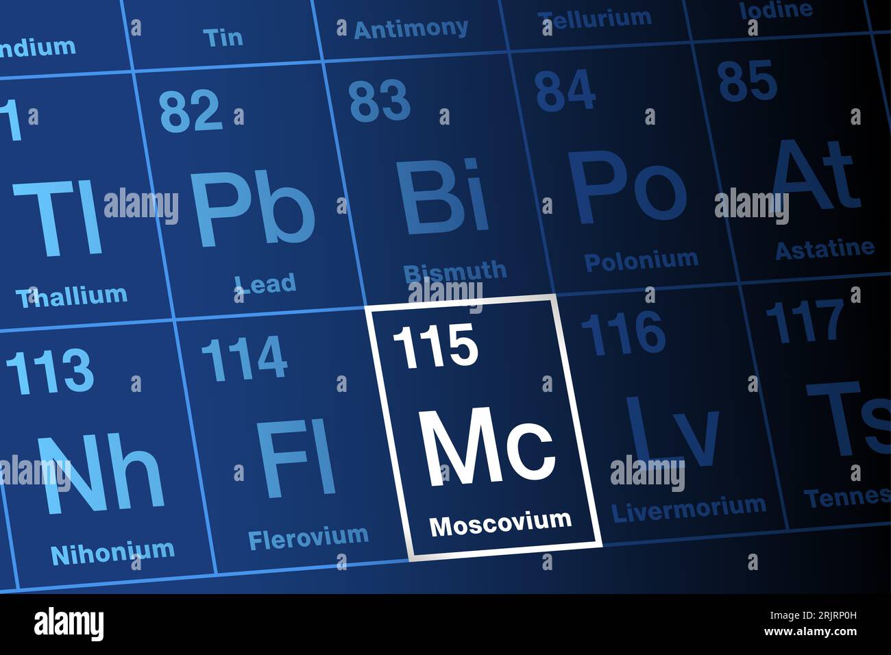 Moscovium sulla tavola periodica degli elementi. Elemento transactinide sintetico estremamente ...