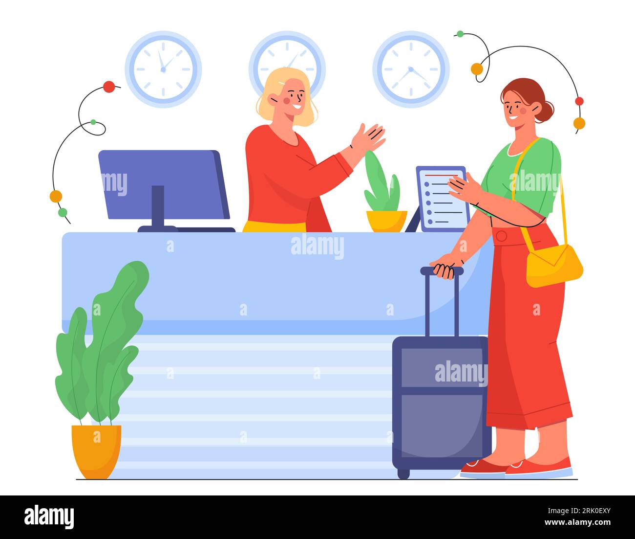 Staff airport check in desk Immagini Vettoriali Stock - Alamy