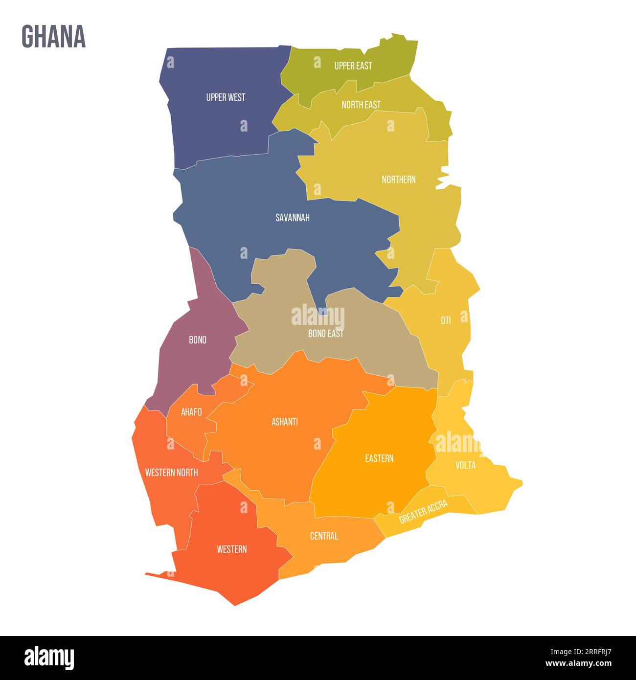 Mappa politica del Ghana delle divisioni amministrative - regioni ...