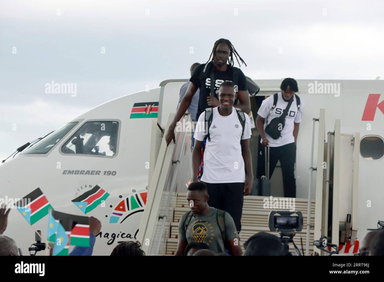 The South Sudanese basketball team arrive at Juba International airport ...